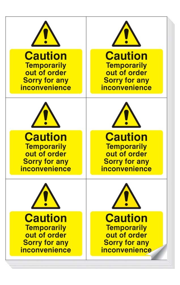 Caution Temporarily Out Of Order Easy Peel Labels Sheet Of 6 – Nixon Safety