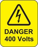 Danger 400 Volts Roll Of 100 Labels 40x50mm – nixonsafety